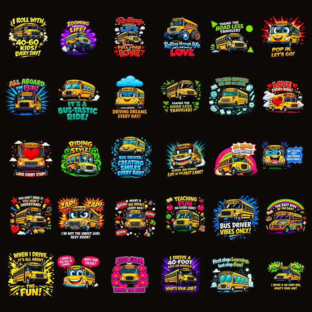 School Bus PNG Bundle | Digital Sublimation | T-shirt & Sweatshirt ...