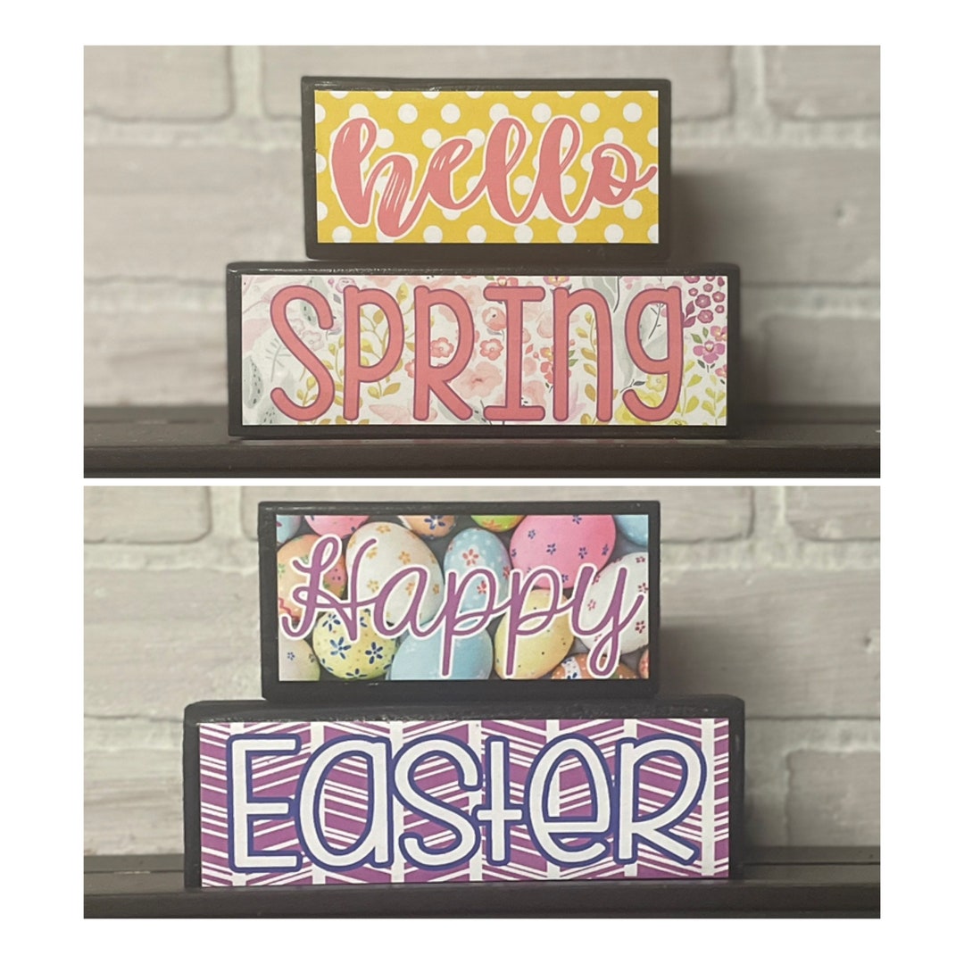 Reversible Easter Wooden Blocks, Spring Farmhouse Decor, Easter Tiered ...