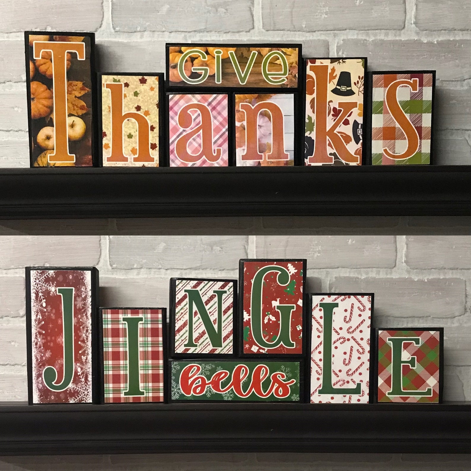 Reversible Christmas and Thanksgiving Block Set Farmhouse | Etsy