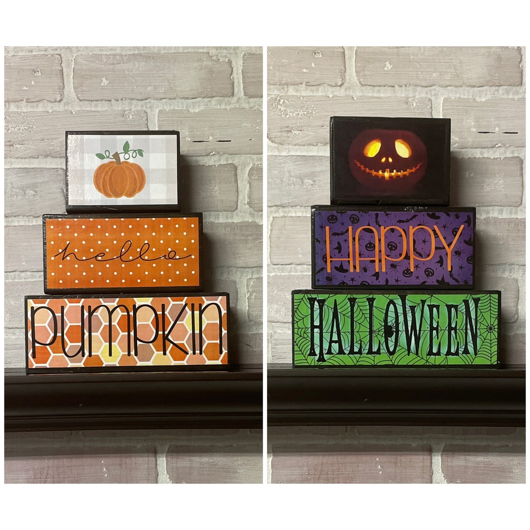 Halloween and Fall Reversible Blocks, Halloween Decorations, Fall Decor ...
