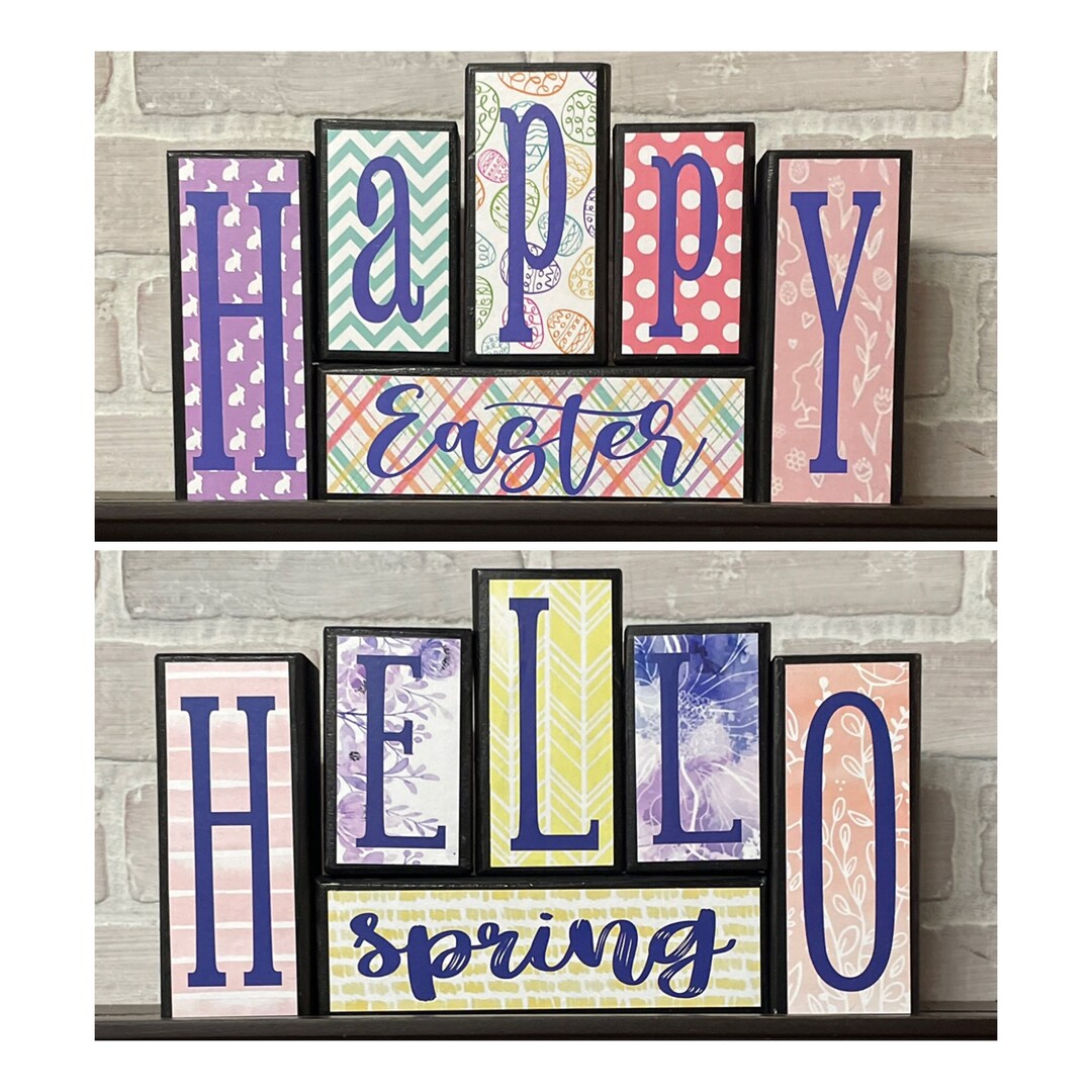 Happy Easter, Hello Spring Reversible Wood Block Decor, Spring ...