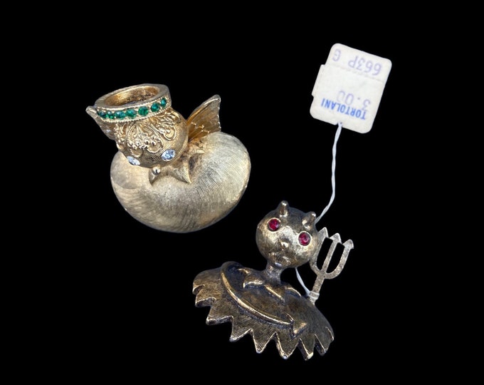 50s Tortolani Angel & Devil Shoulder Brooch Pair - Etsy