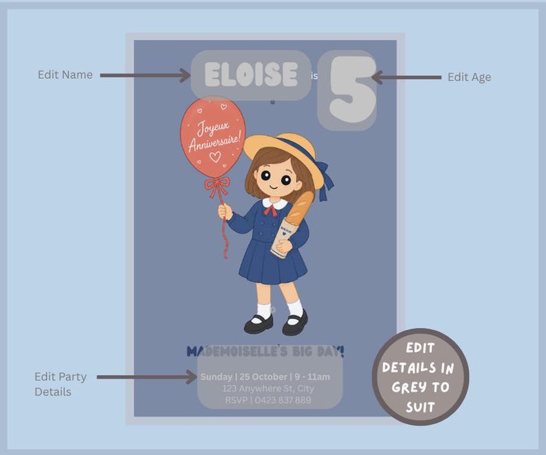 Madeline Invitation Template | Paris Party Invite | French Girl ...