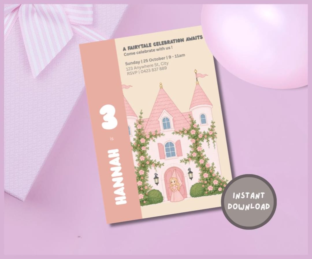 Princess Birthday Invitation | Fairytale Castle Party Template (digital ...