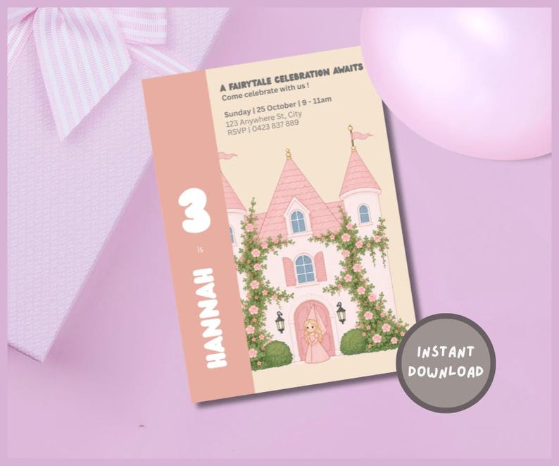 Princess Birthday Invitation | Fairytale Castle Party Template (digital ...
