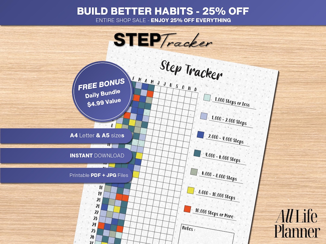 Step Tracker Printable | Daily Walking Log PDF | Year in Pixels Fitness ...