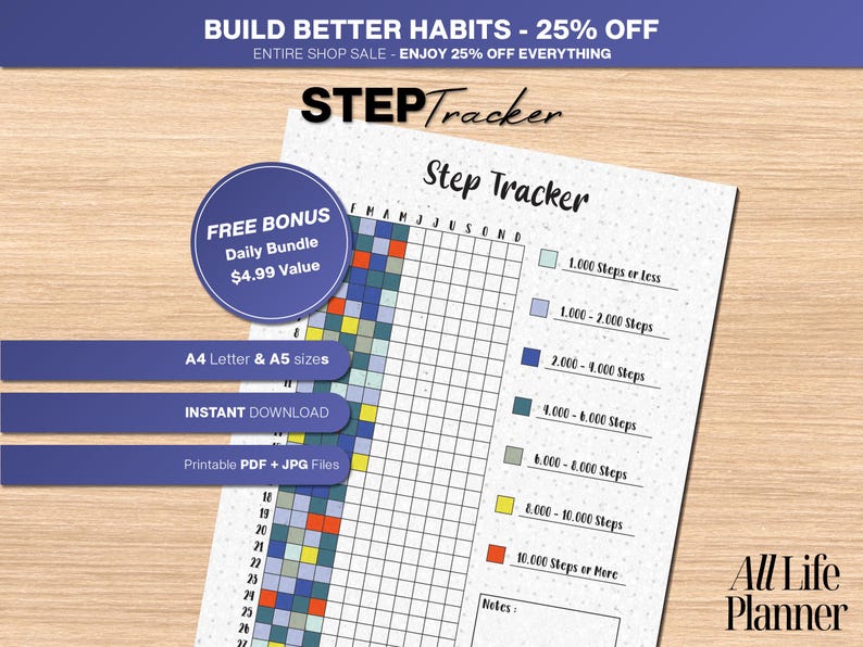 Step Tracker Printable | Daily Walking Log PDF | Year in Pixels Fitness ...