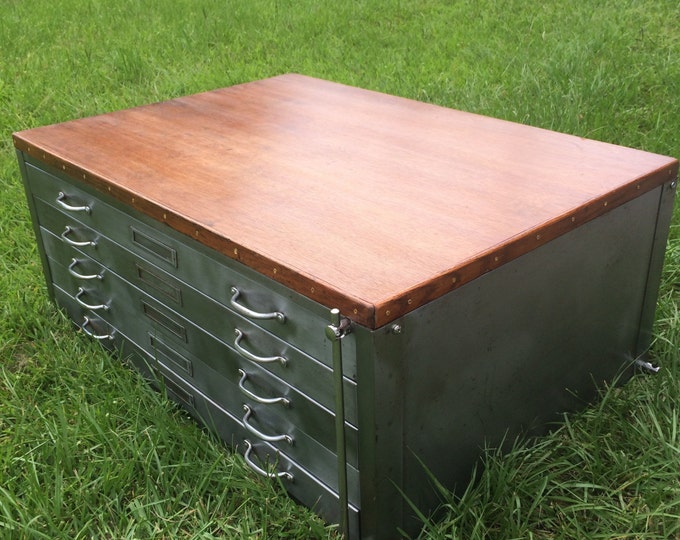 FREE SHIPPING Vintage Flat File Cabinet Coffee Table on Casters - Etsy