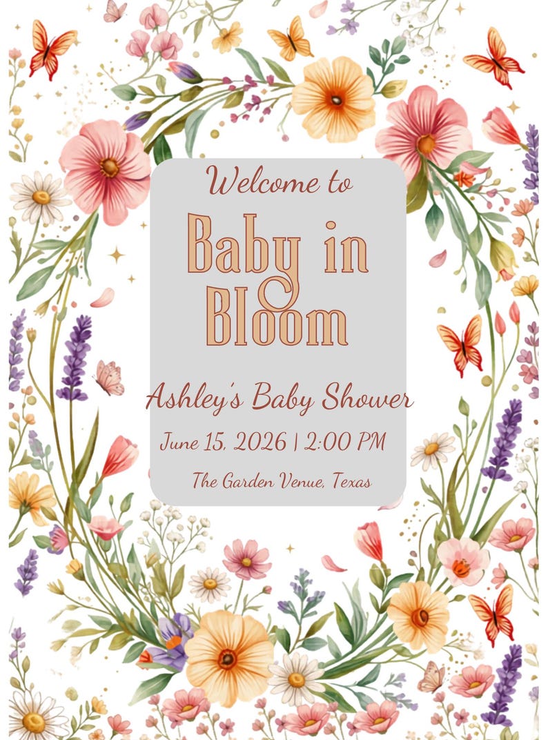 Baby in Bloom Welcome Sign, Wildflower Baby Shower Template (instant ...