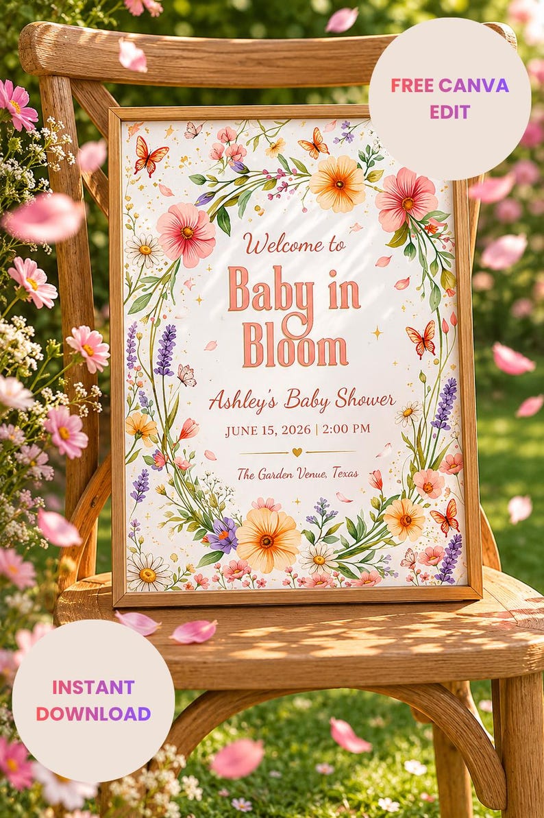 Baby in Bloom Welcome Sign, Wildflower Baby Shower Template (instant ...