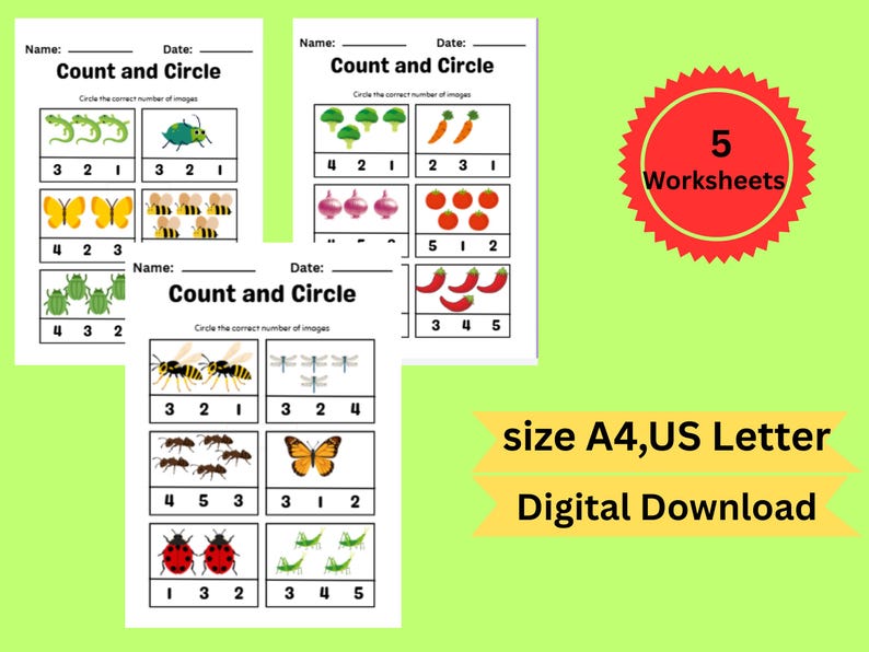Preschool Counting Worksheets 1-5 | Number Recognition, Kindergarten ...