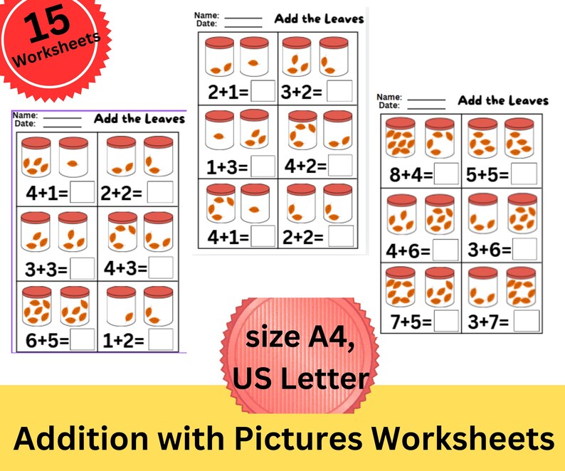 15 Addition With Pictures Worksheets ,sum up to 15, Kindergarten Math ...