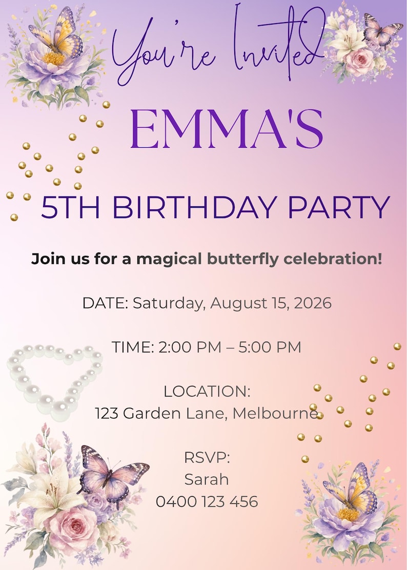 Butterfly Birthday Invitation Editable | Fairy Garden Party Invite ...