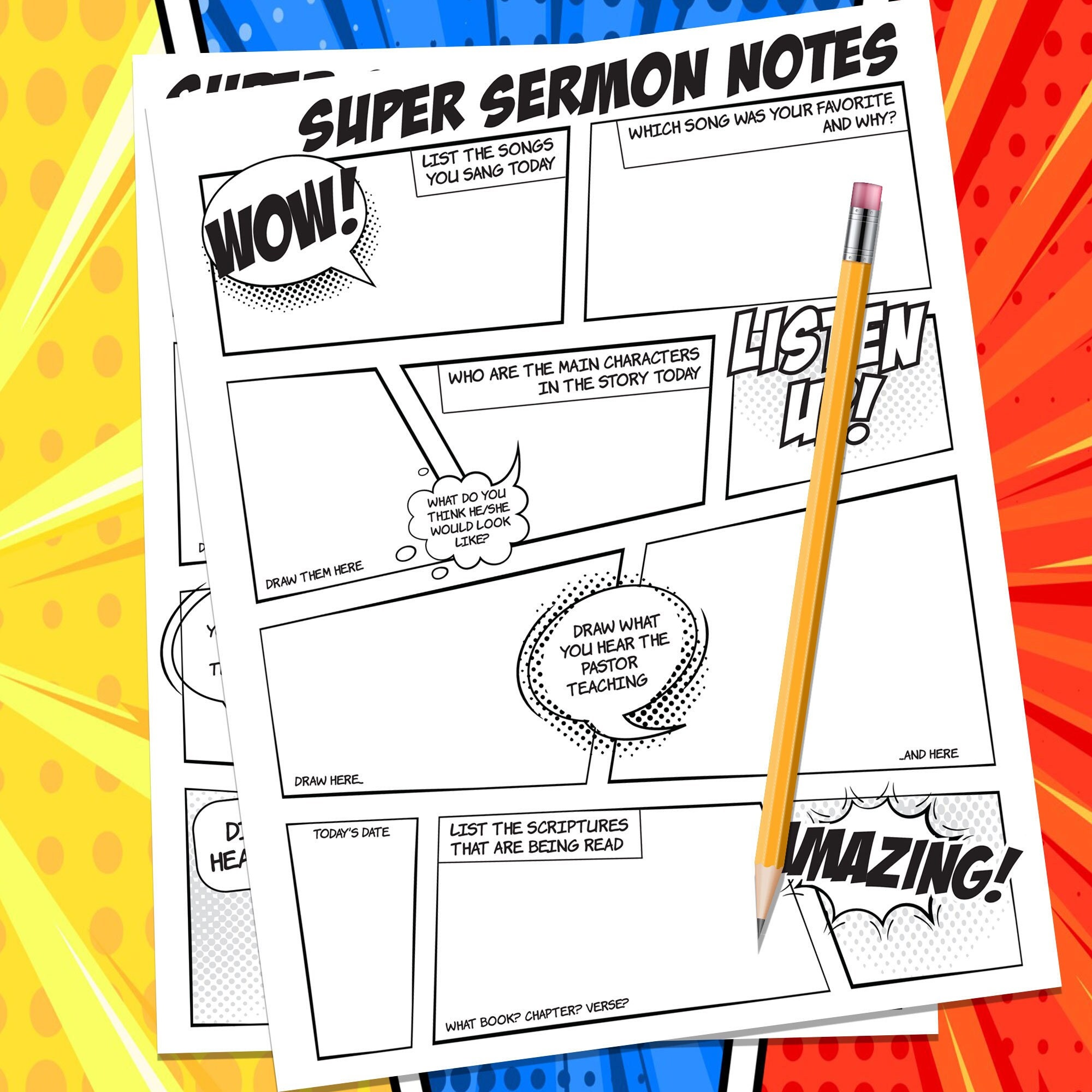 Children's SUPER Sermon Notes. PDF Printable. Worksheets. - Etsy