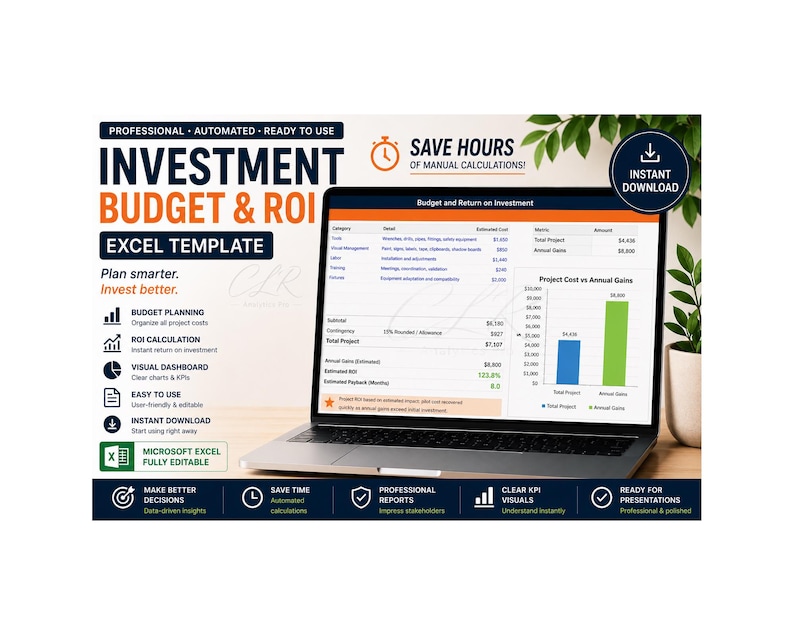 Budget & ROI Excel Template | Live Dashboard | KPI Tracker | Investment ...