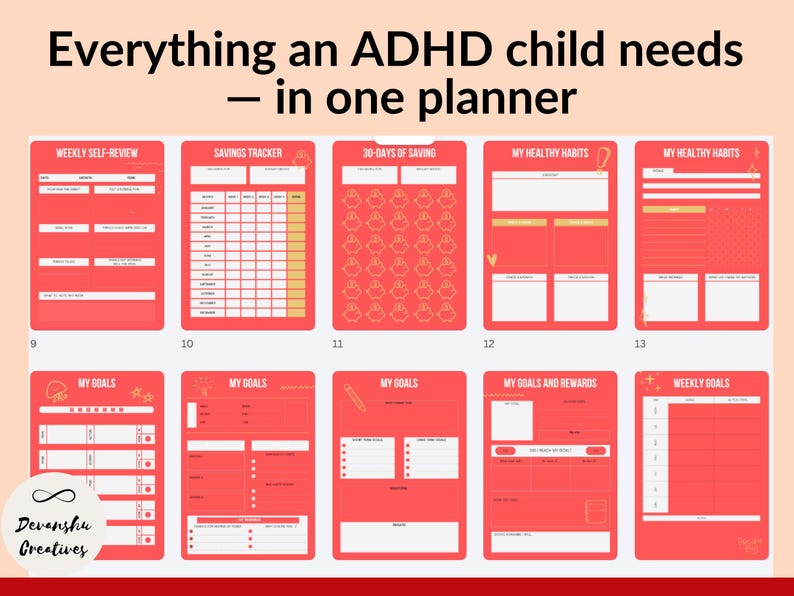 ADHD Kids Planner: Undated Daily, Weekly, Monthly Schedule Tracker ...