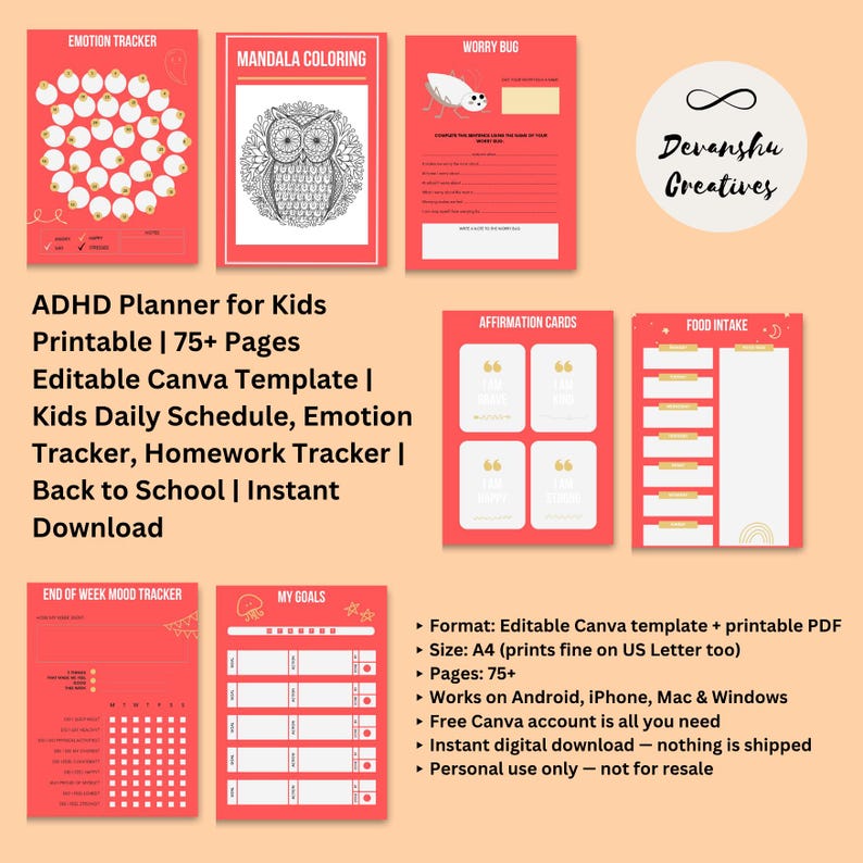 ADHD Kids Planner: Undated Daily, Weekly, Monthly Schedule Tracker ...