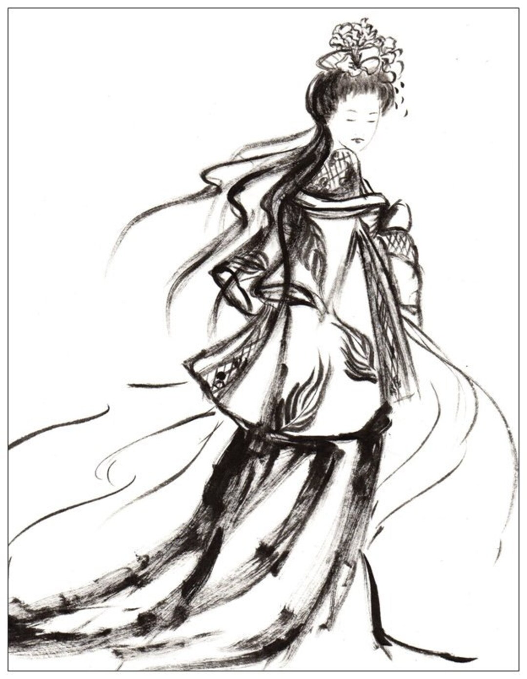 Geisha Original Ink Painting on Rice Paper Chinese Brush Painting - Etsy