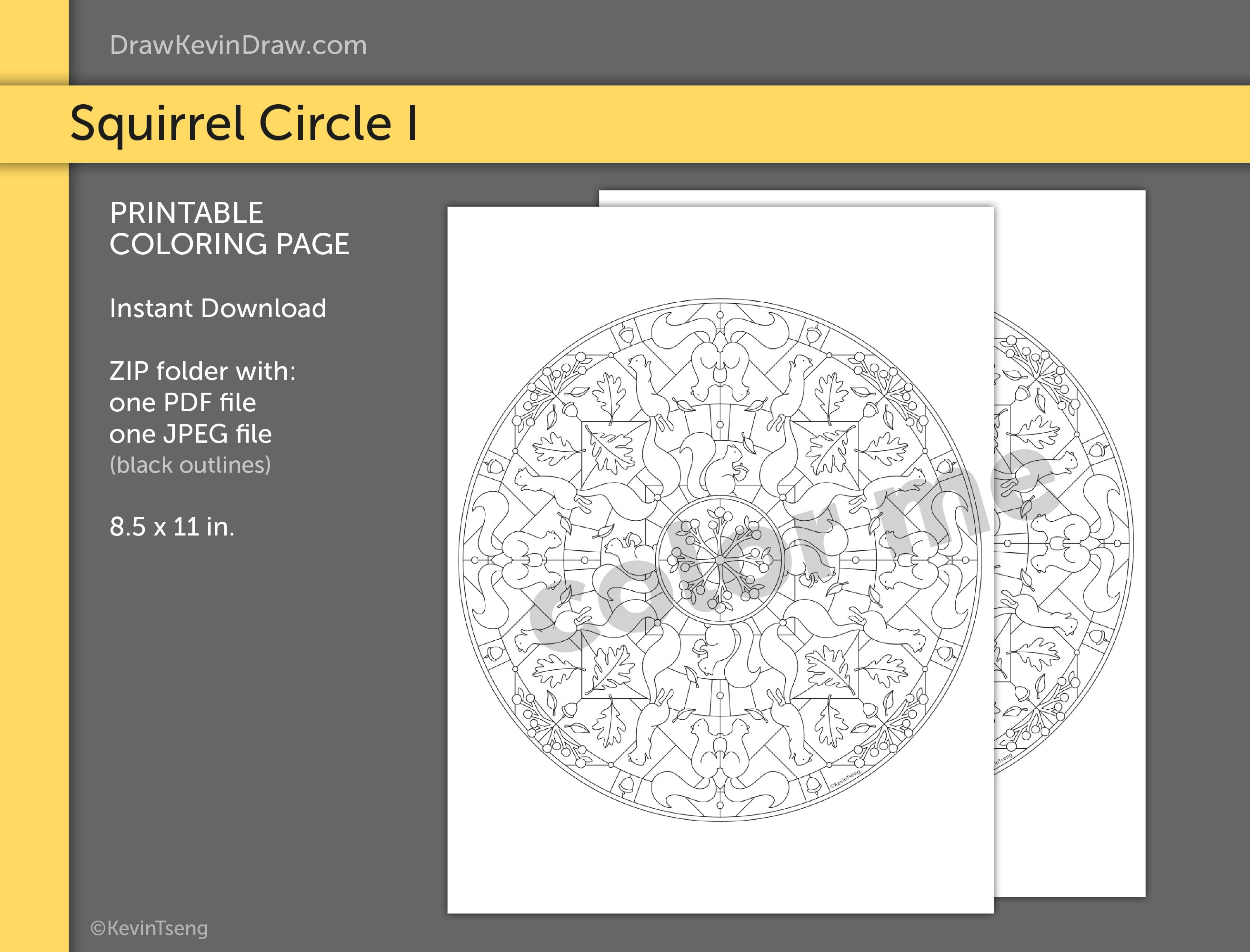 Squirrels Circle I / Coloring Page / Digital, Printable, PDF, JPEG ...