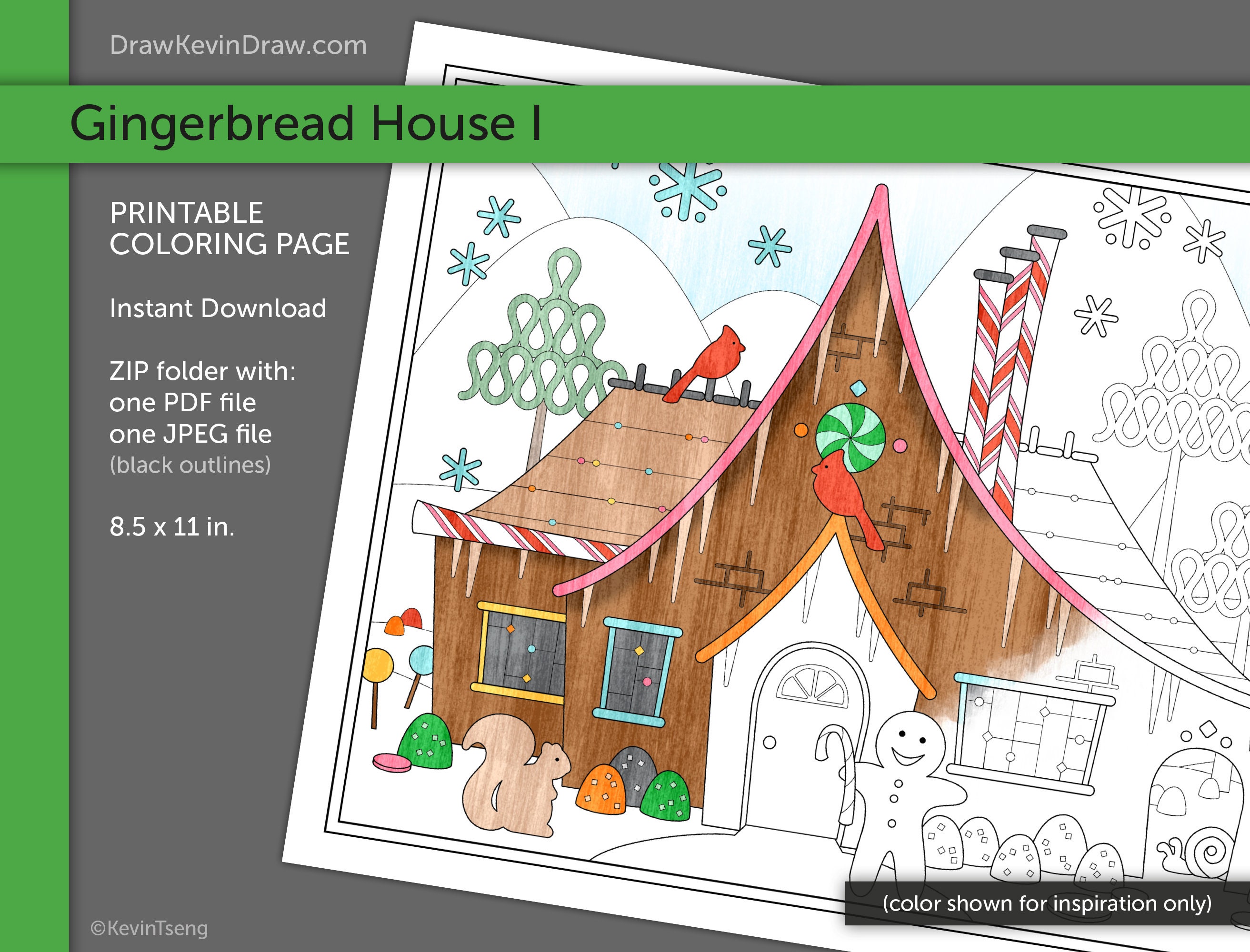 Gingerbread House I / Coloring Page / Digital, Printable, PDF, JPEG ...