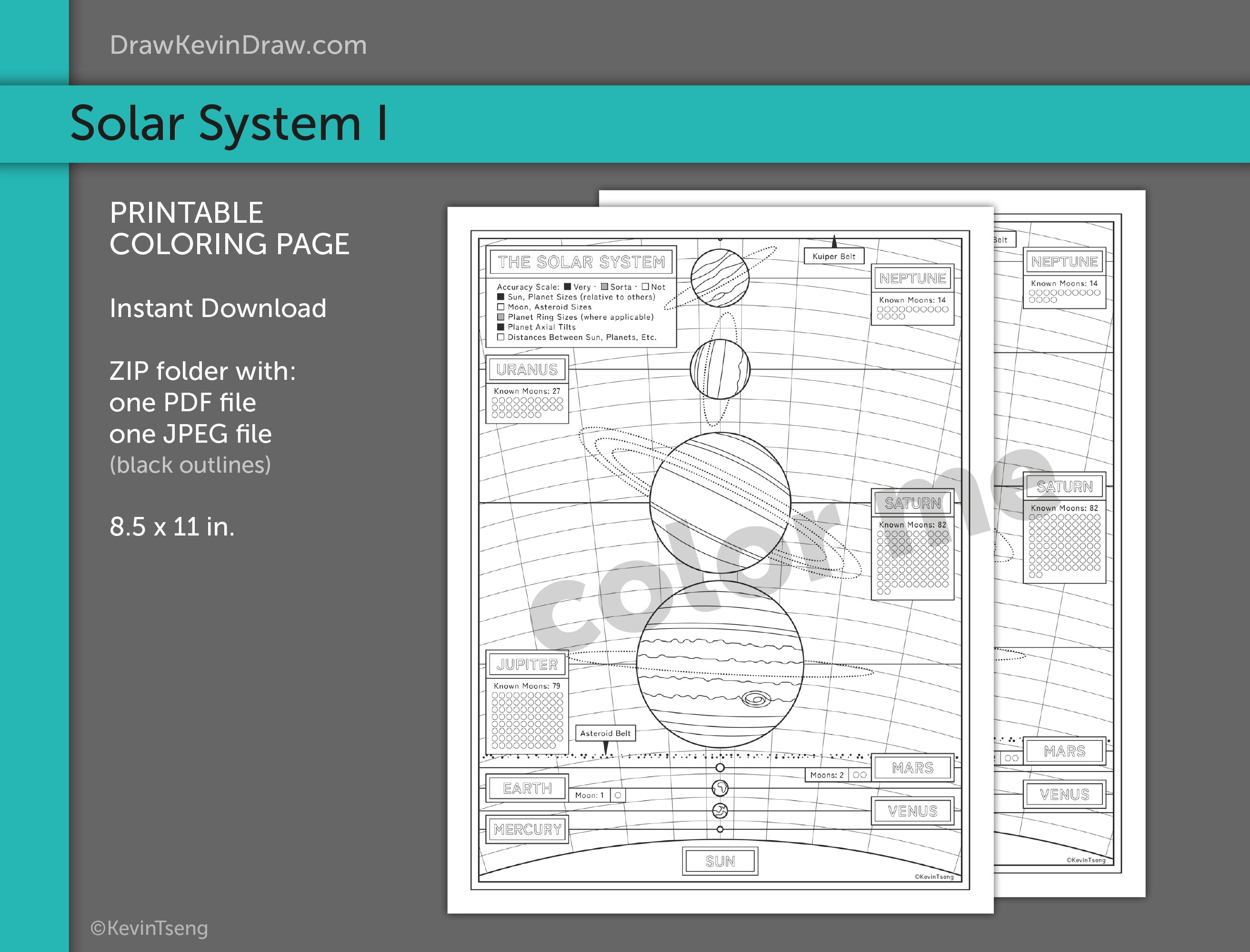 Solar System I / Coloring Page / Digital, Printable, PDF, JPEG ...