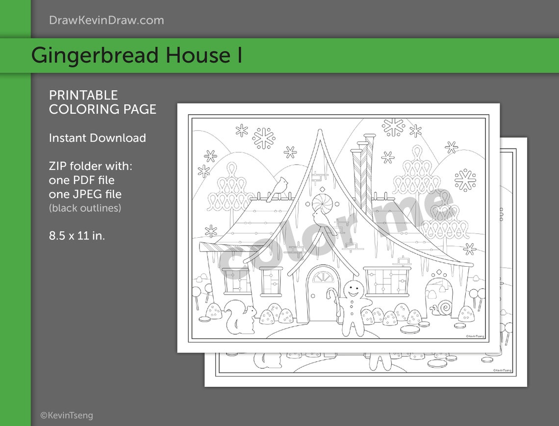 Gingerbread House I / Coloring Page / Digital, Printable, PDF, JPEG ...