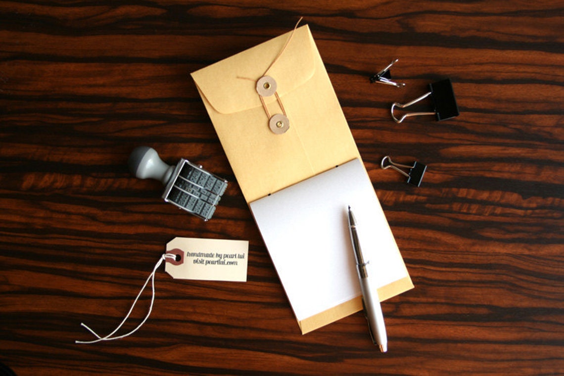 Handmade Mini Notebook: Button & String Envelope Pocket Travel ...