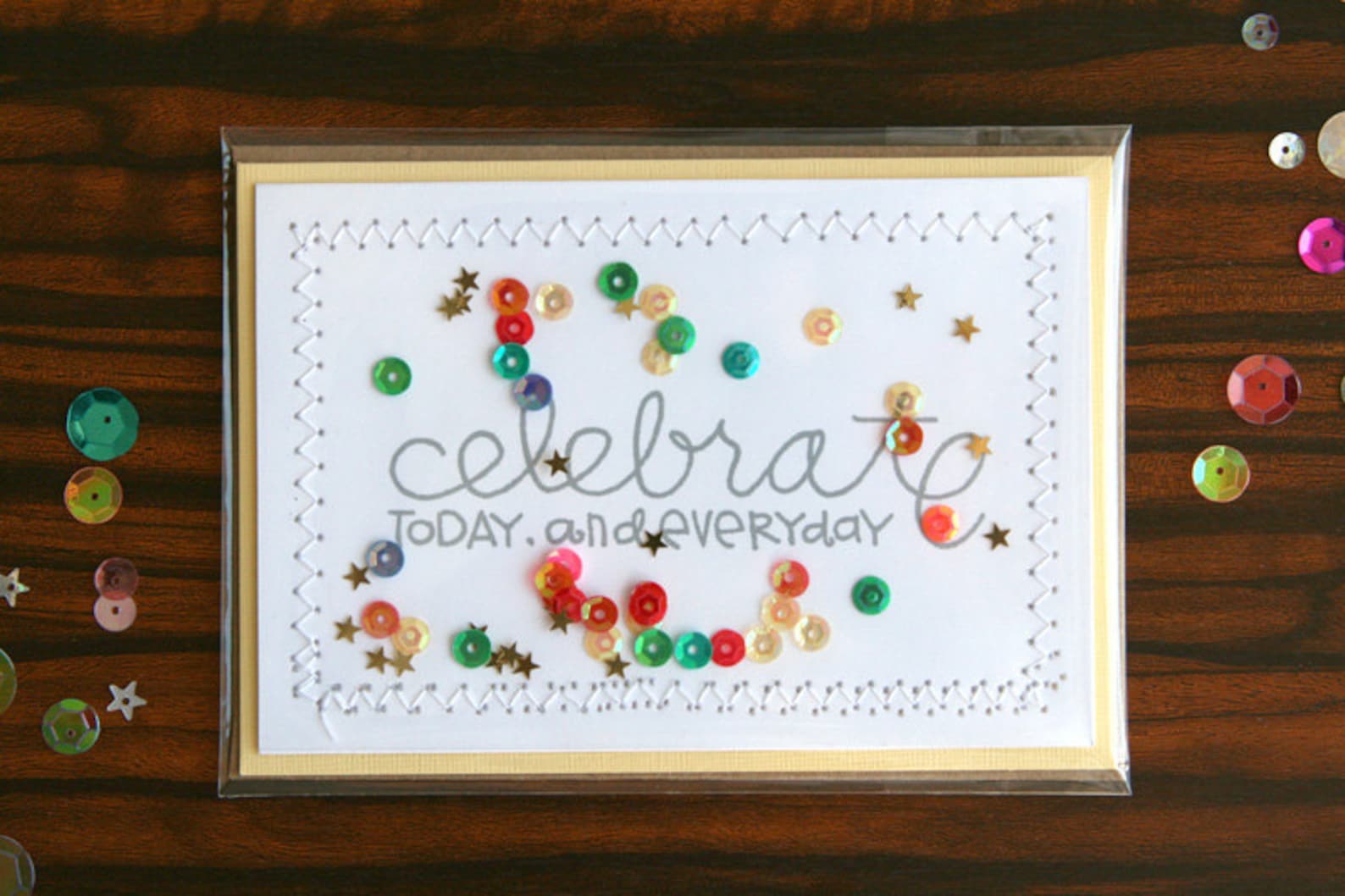 Handmade Congratulations Card - Hand Stamped "celebrate" Rainbow ...