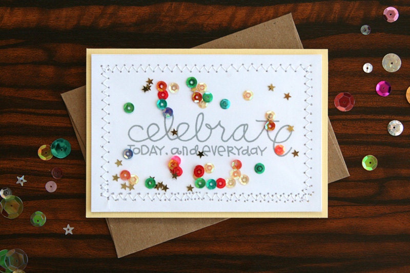 Handmade Congratulations Card - Hand Stamped "celebrate" Rainbow ...