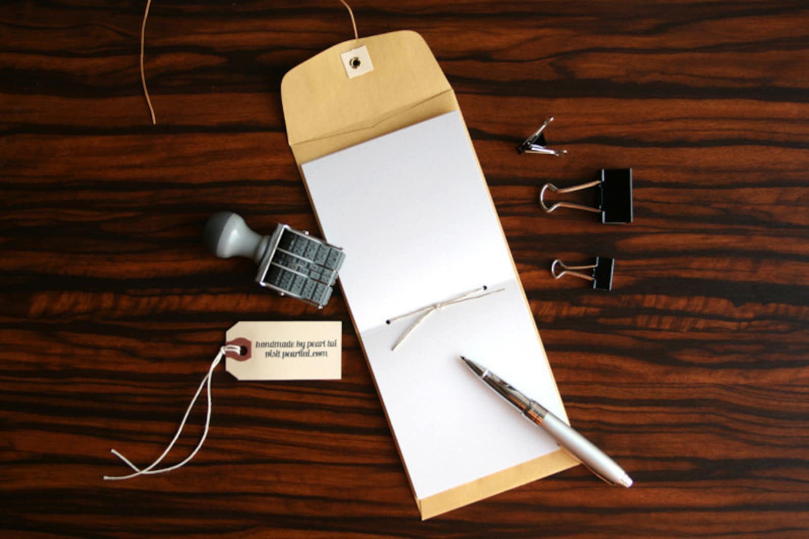 Handmade Mini Notebook: Button & String Envelope Pocket Travel ...