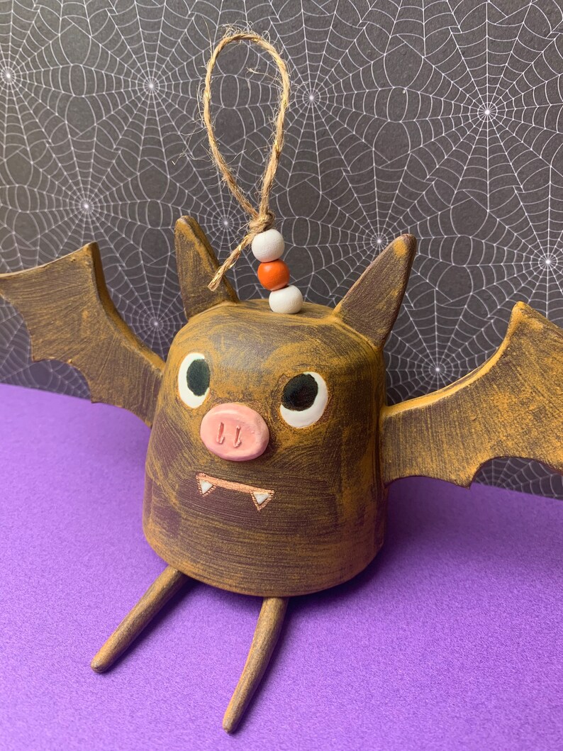 Ceramic Bat Bell Hanging With Beads, Handmade Spooky Cute Decor, Occult ...