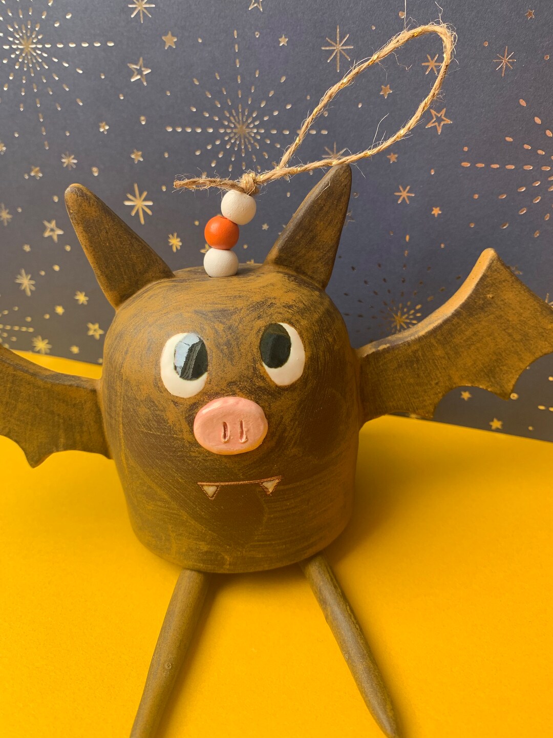 Ceramic Bat Bell Hanging With Beads, Handmade Spooky Cute Decor, Occult ...