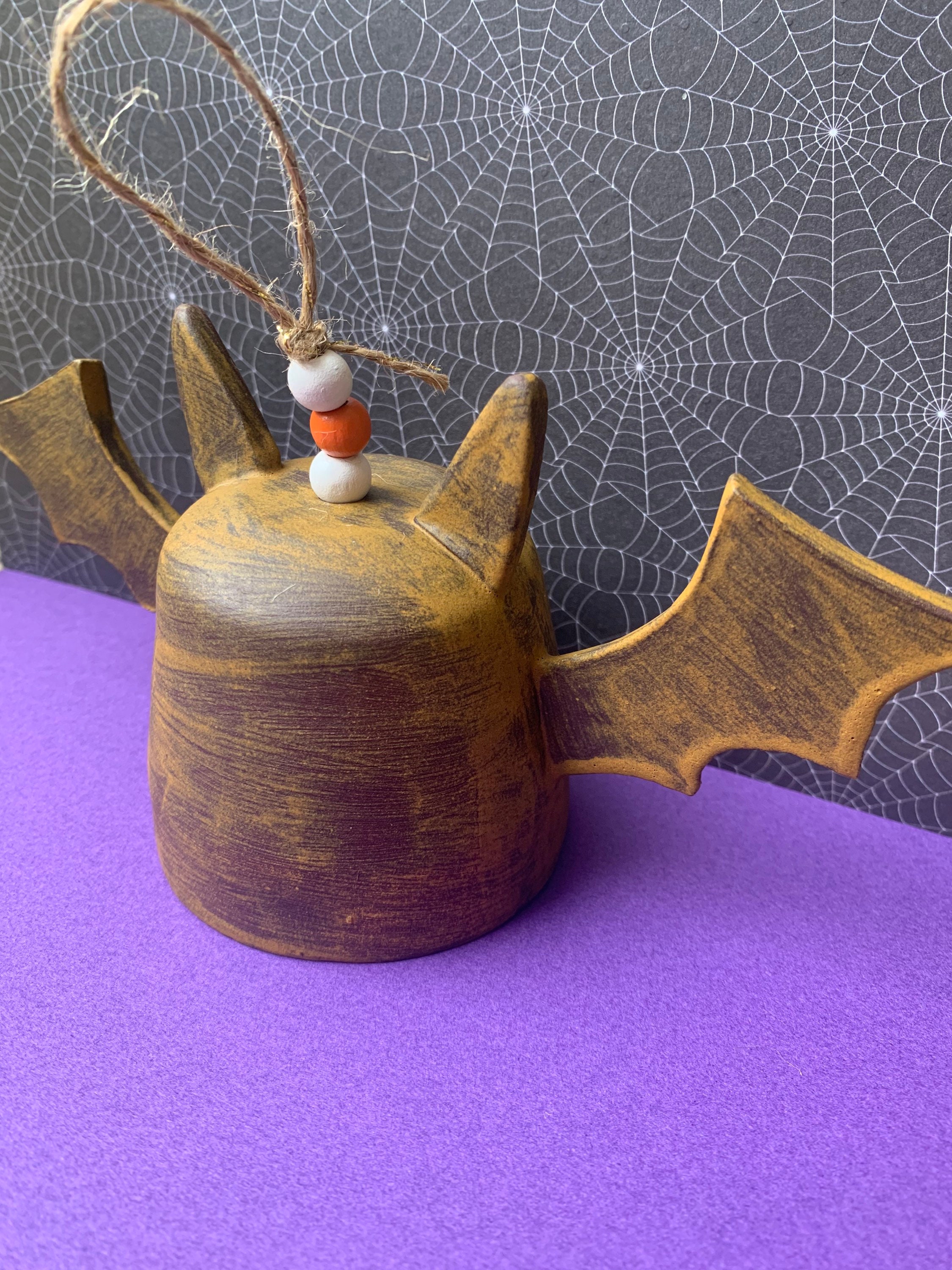 Ceramic Bat Bell Hanging With Beads, Handmade Spooky Cute Decor, Occult ...