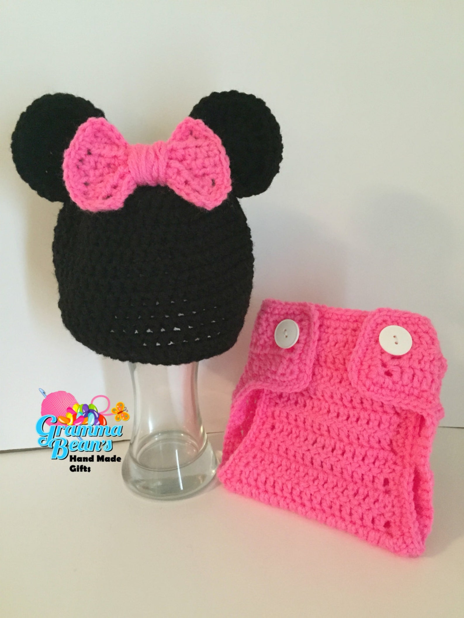 Mickey & Minnie Diaper Cover and Beanie Set | Etsy