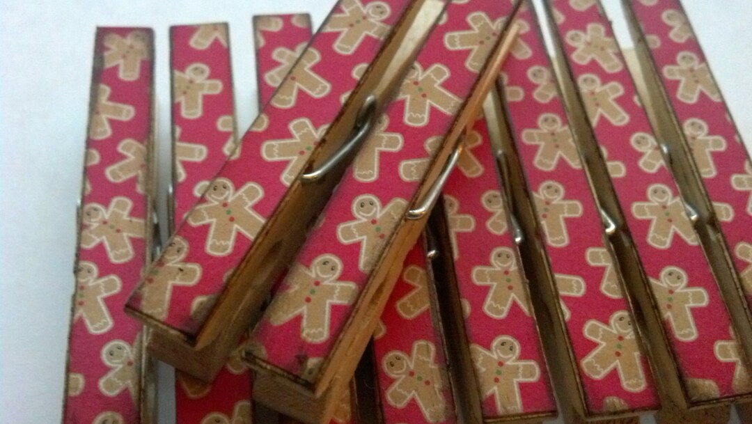 Gingerbread Christmas Clothespins Set of 10 -red Christmas Holiday ...