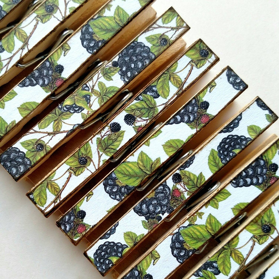 Blackberry Clothespins Berry Print Decor Clothespins Set of 10 ...
