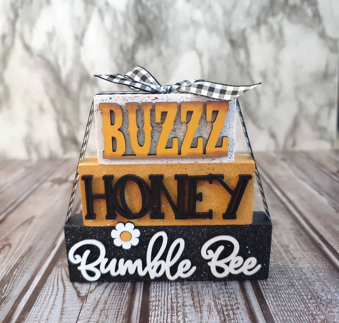 Bumble Bee Blocks - Stacked Word Block - Small Sign- Shelf Sitter -word ...