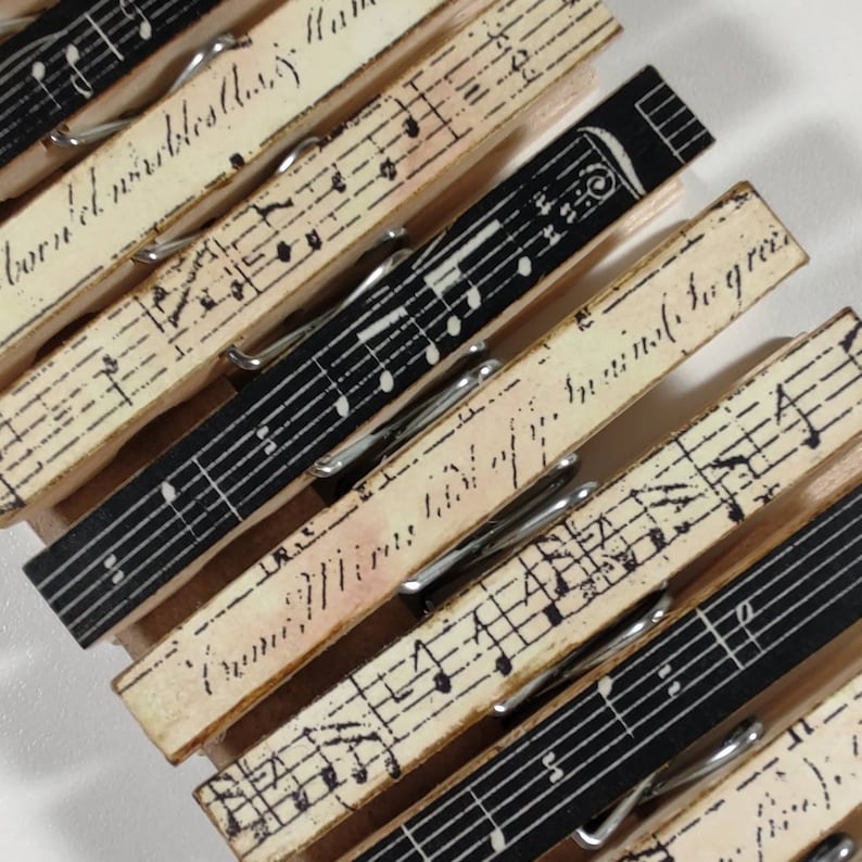Black & Cream Music Note Themed Decoupage Clothespins Set of 10 - Etsy