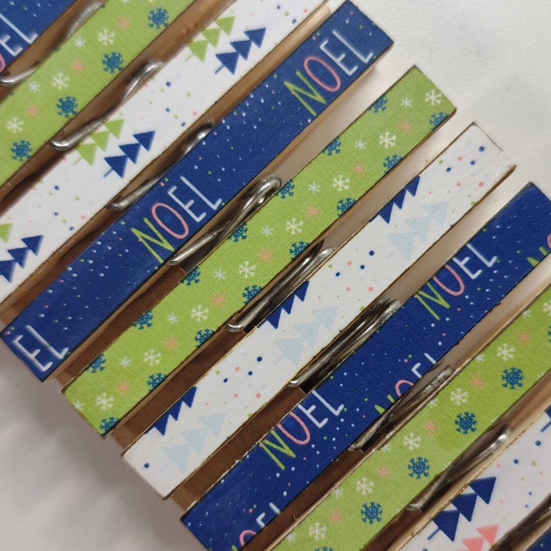 New Noel Clothespins Christmas Holiday Decoupage Theme Clothespins Set ...