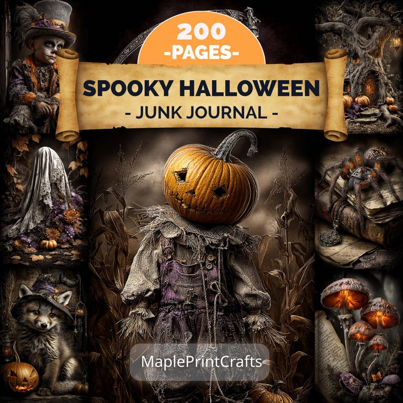 Spooky Halloween Junk Journal Kit 200 Pages Vintage Gothic Pumpkin ...