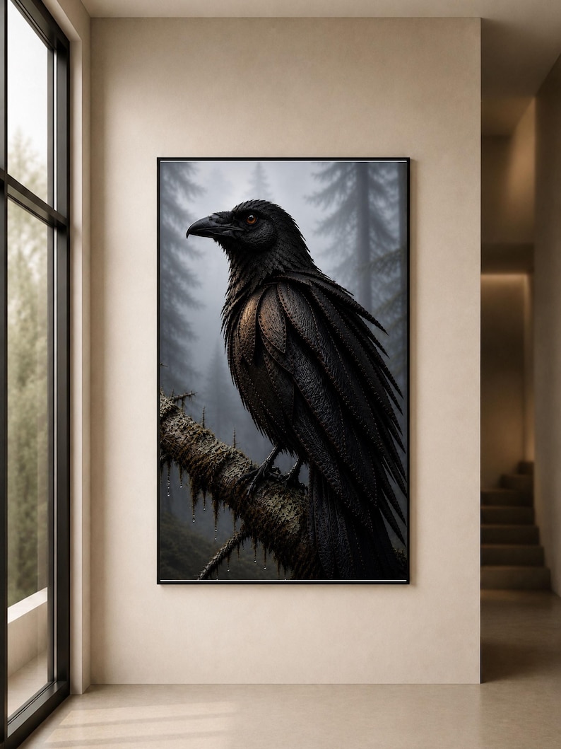Leather Raven Wall Art, Gothic Bird Print, Dark Cottagecore Decor ...