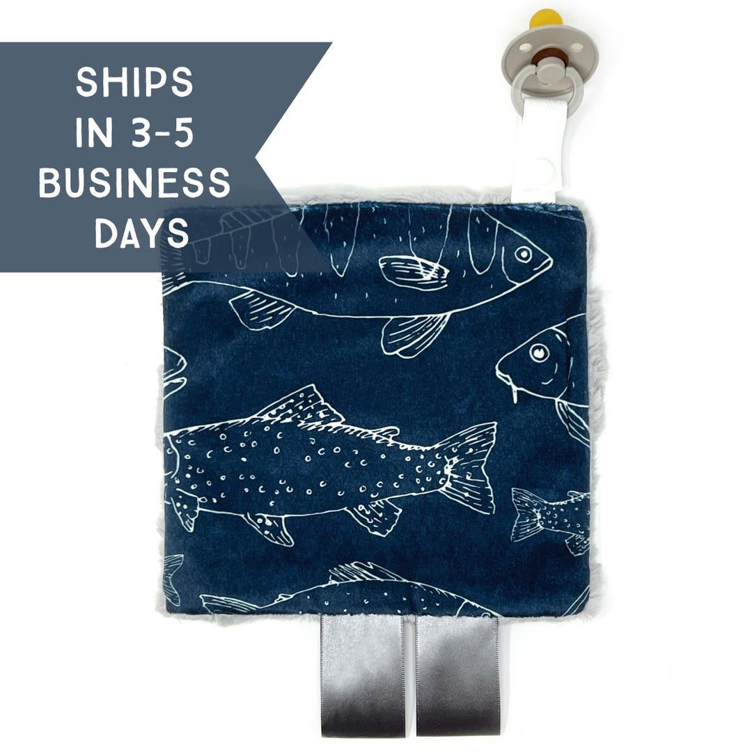 Paci Keeper: Navy Fish. Pacifier Holder. Paci. Crinkle. Blue. Binky ...