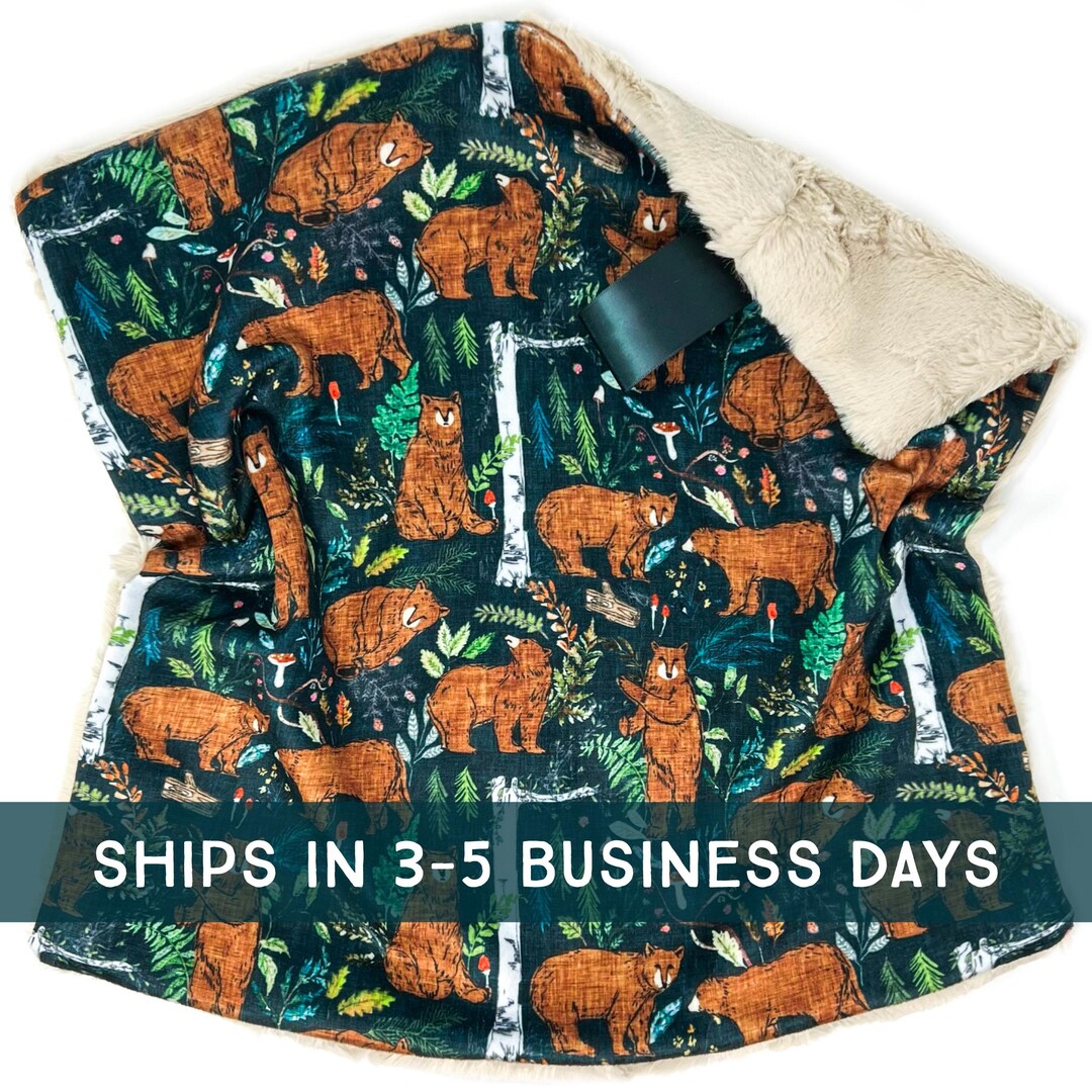 Lovey: Brown Bear Forest. Woodland. Trees. Navy. Teal. Green. Birch ...