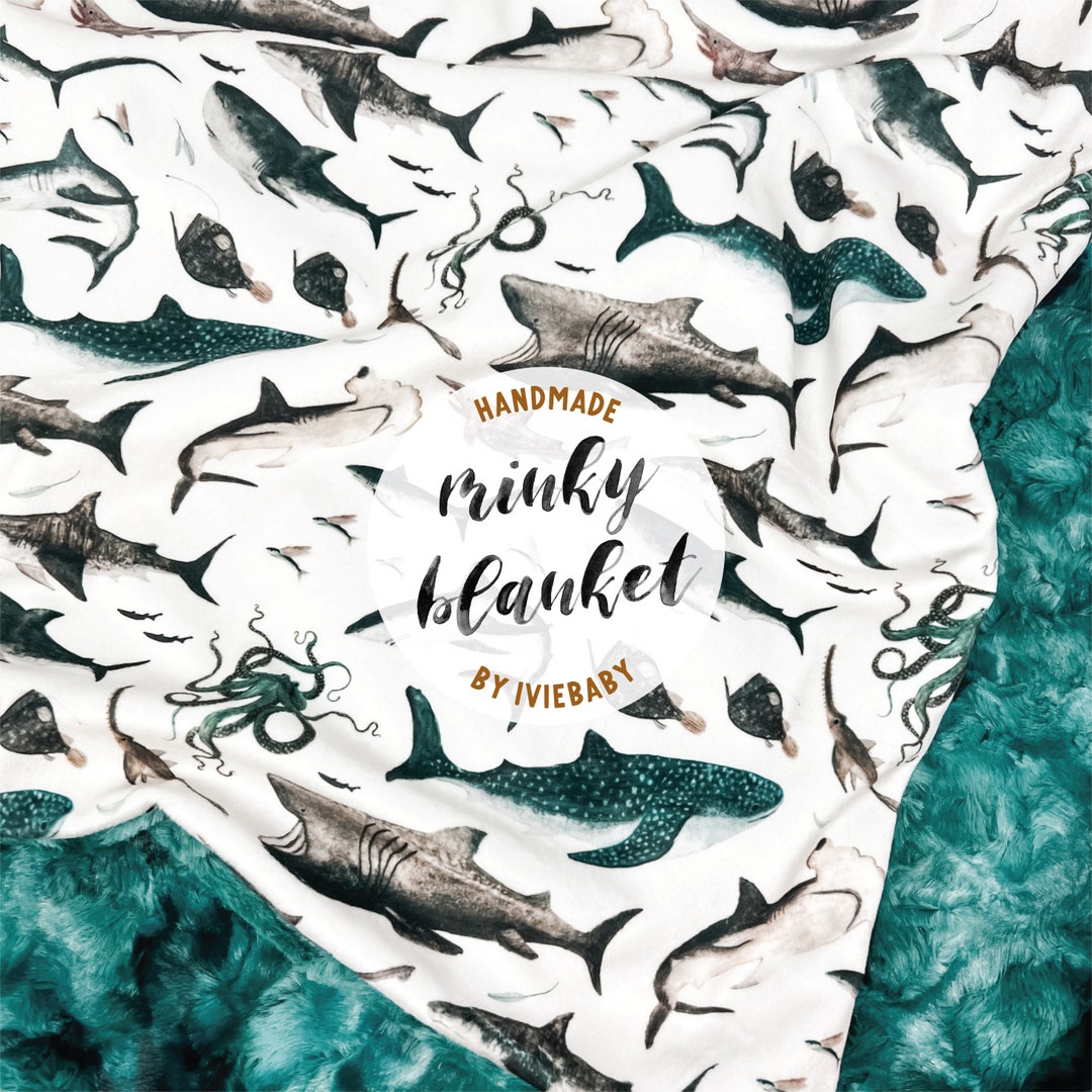 Baby Blanket: Watercolor Shark. Baby Blanket. Minky Blanket. Minky Baby ...