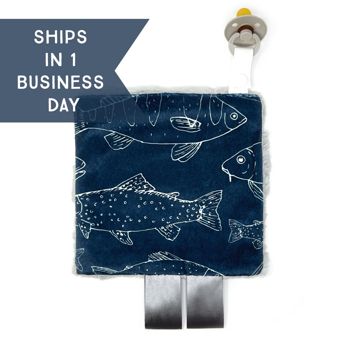 Paci Keeper: Navy Fish + Silver Cuddle. Pacifier Holder. Binky. Boy ...