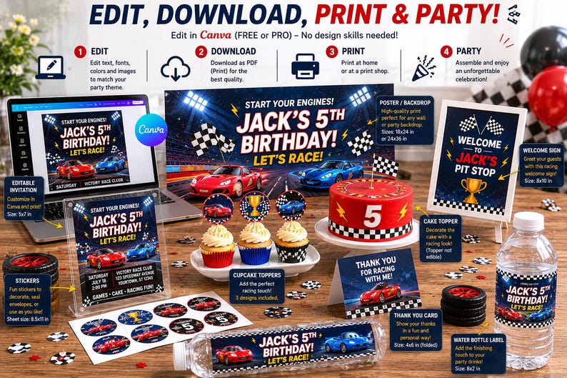 Cars Birthday Invitation,lightning Mcqueen Editable Canva Template ...