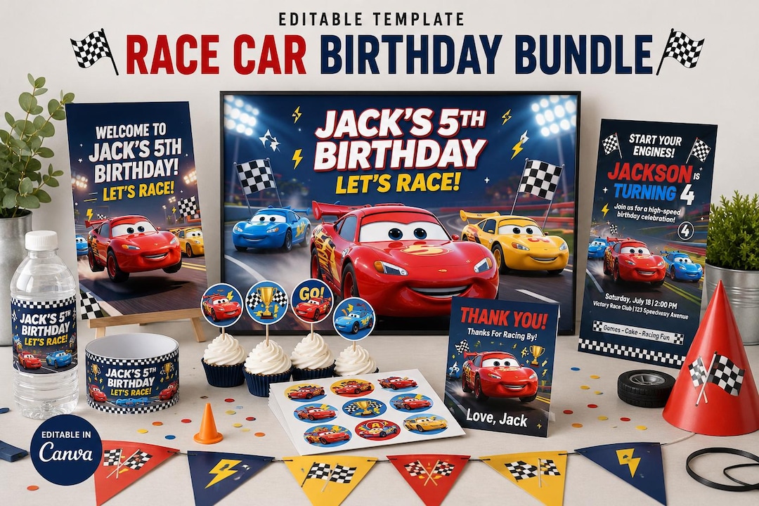 Cars Birthday Invitation,lightning Mcqueen Editable Canva Template ...
