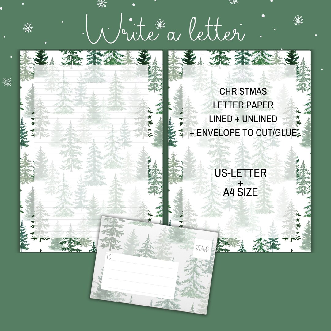 Lined Unlined Christmas Letter Paper and Envelope for Download Letter ...