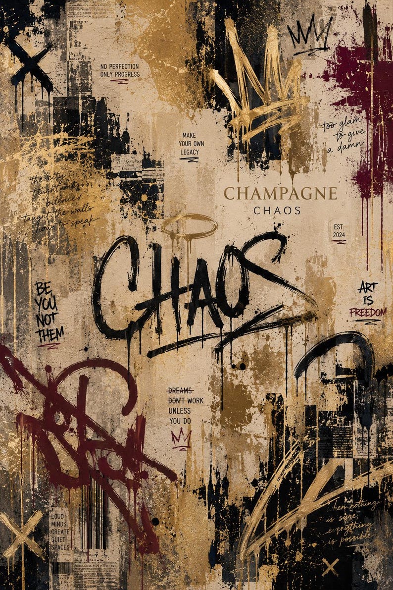 Champagne Chaos Graffiti Rug, Street Art Urban Decor Carpet, Living ...