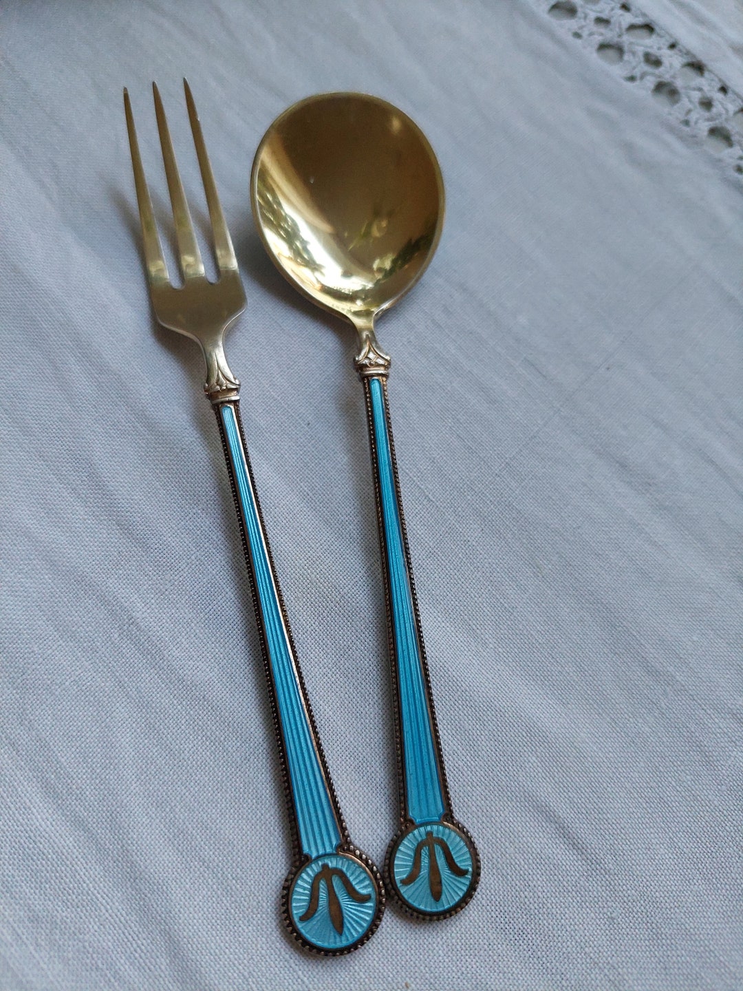 David Andersen Norway Appetizer Serving Set Sterling Silver and Enamel ...